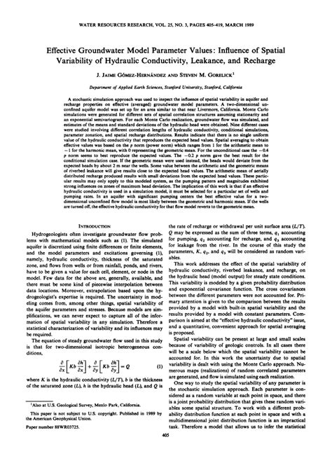 Pdf Effective Groundwater Model Parameter Values Influence Of