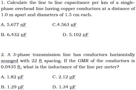 1 Calculate The Line To Line Capacitance Per Km Of A Single Phase Overhead Line Having Copper