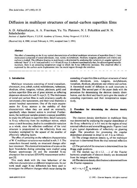 Pdf Diffusion In Multilayer Structures Of Metal Carbon Superthin