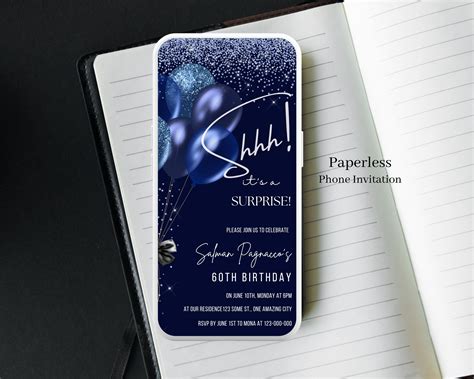 Digital Surprise Party Invitation For Men Navy Blue Instant Download Adult Birthday Editable