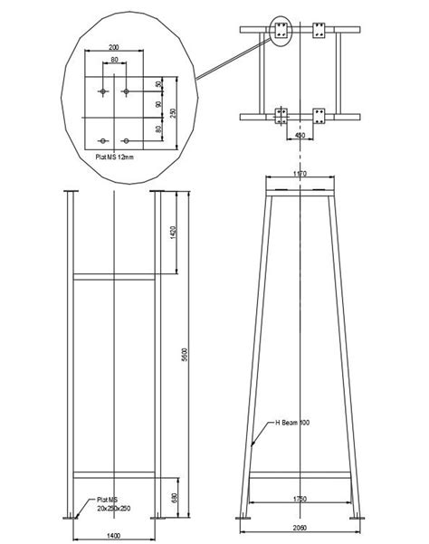 H Beam Design In Detail Autocad 2d Drawing Cad File Dwg File