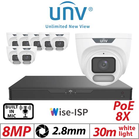 8mp 8ch Uniview Ip Kit 8x Turret Network Camera Colorhunter Wise Isp Fixed 2 8mm White