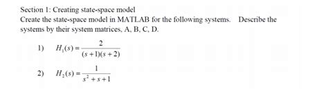 Solved Section Creating State Space Model Create The Chegg Com