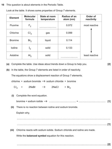 Gcse Ocr Gateway Chemistry The Periodic Table This Question Is About Elements