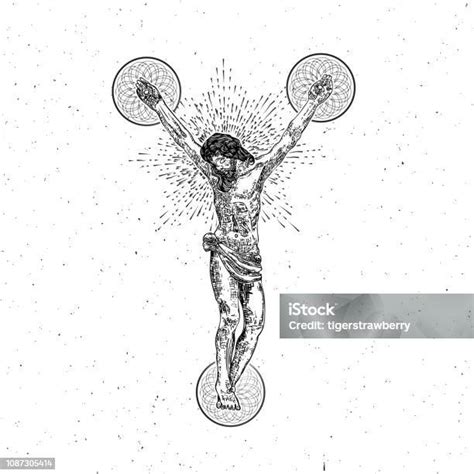 예수 그리스도 신성한 기하학 만다라 원과 별 전체 공간에서 가져가에 십자가 종교 기독교 기도의 상징입니다 신비로운 경험 플래시 문신 참조입니다 벡터입니다 T 셔츠에 대한