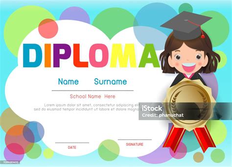 인증서 유치원 및 초등학교 유치원 아이 들 졸업장 인증서 패턴 디자인 서식 파일 유치원 학생을 위한 졸업장 템플릿 어린이 졸업장 인증서 감탄에 대한 스톡 벡터 아트 및 기타