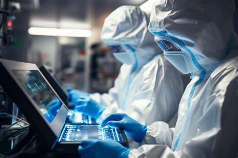 Premium Ai Image Lab Team In Protective Gear Employs High Tech