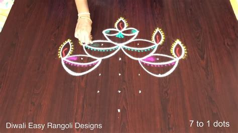 Diwali Rangoli Easy Design 7 To 1 Dots Deepavali Muggulu Colour Kolam Small Rangoli Design