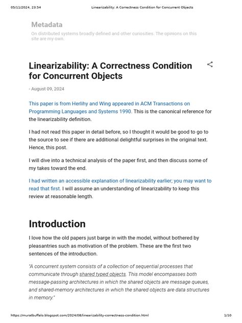 Linearizability A Correctness Condition For Concurrent Objects Pdf