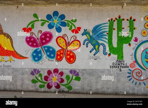 Colorful Murals In The Zapotec Wood Carving Village Of San Martin