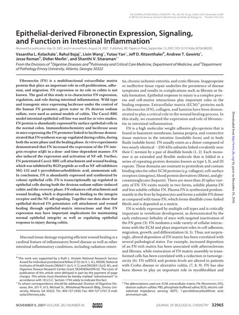 Pdf Epithelial Derived Fibronectin Expression Signaling And Function In Intestinal Inflammation