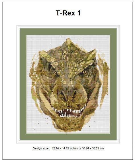 T Rex Cross Stitch Pattern Instant PDF Download Dinosaur Etsy