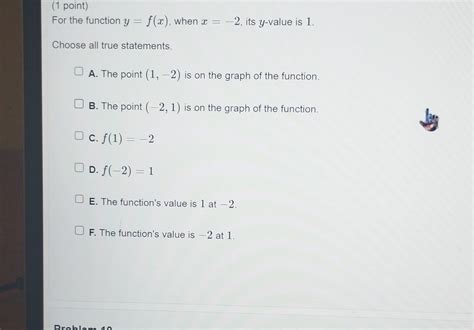 solved function y f x when x −2 its y value is 1 all