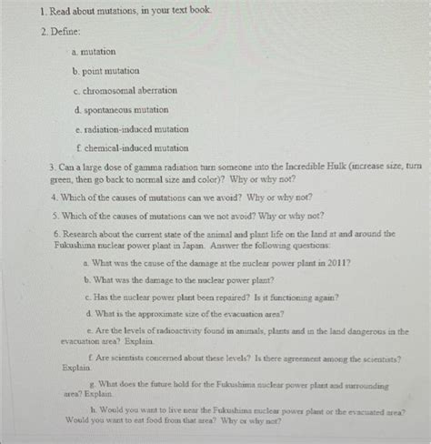 Solved 1 Read About Mutations In Your Text Book 2 Chegg Com
