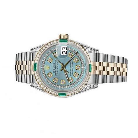 Rolex 31mm Datejust Two Tone Jubilee Ice Blue String Diamond Dial Watch