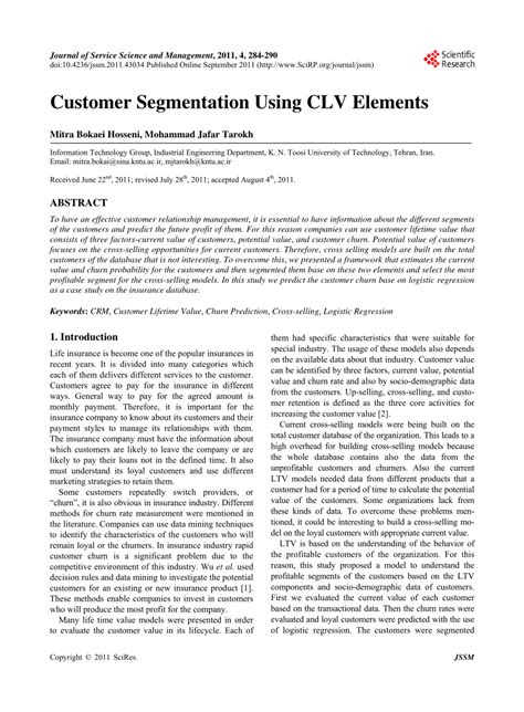 Pdf Customer Segmentation Using Clv Elements