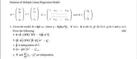 Solved Notation Of Multiple Linear Regression Model
