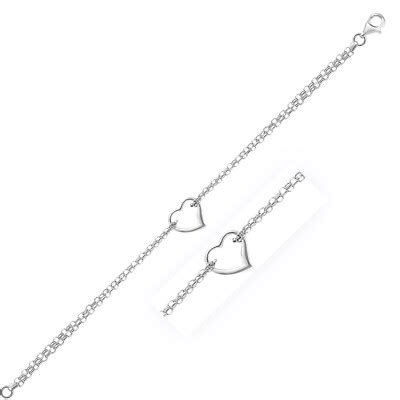 14k White Gold Cable Chain Anklet With Open Heart Station Ebay