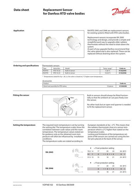 Pdf Data Sheet Replacement Sensor For Danfoss Rtd Valve Bodiesheating