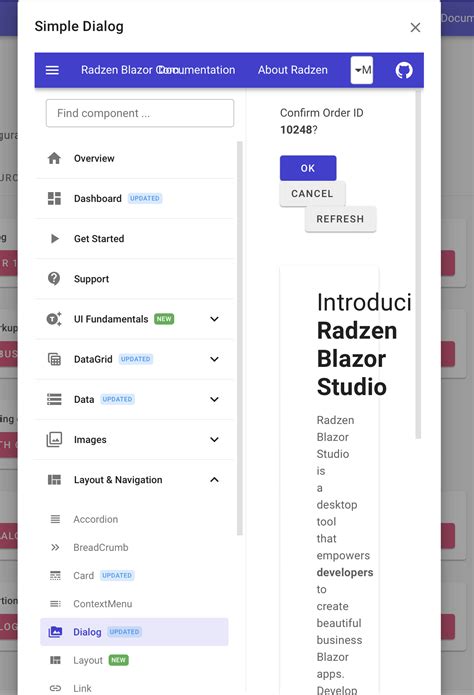 use layout for radzen dialogs radzen blazor components radzen