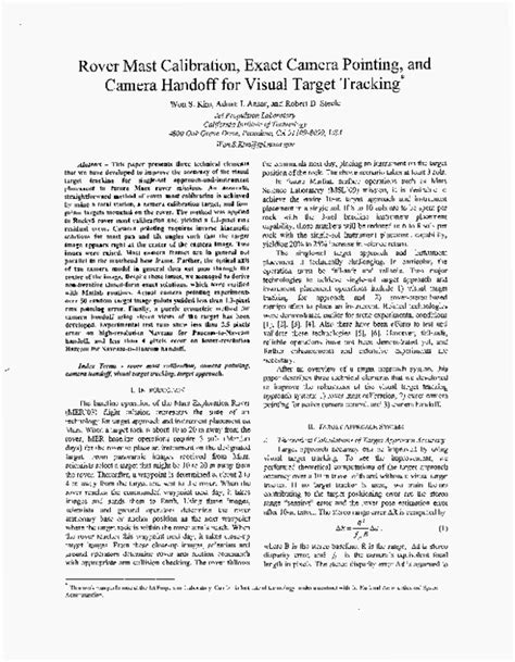 Pdf Rover Mast Calibration Exact Camera Pointing And Camera Handoff