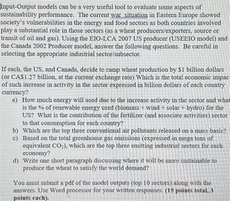 Solved Input Output Models Can Be A Very Useful Tool To Chegg