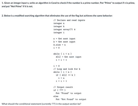 Solved Given An Integer Input N Write An Algorithm In Coral To
