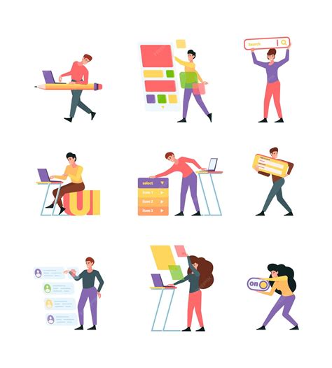 Premium Vector Designers Interfaces Web Programmers And Builders Making Ui Holding Frames Of