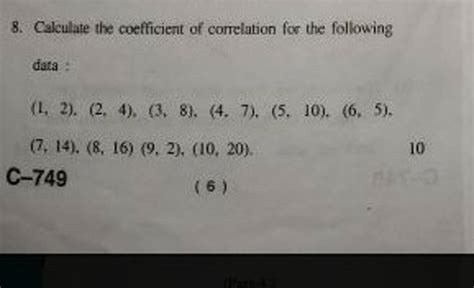 8 calculate the coefficient of correlation for the following data