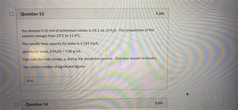 Solved Question 13 5 Pts You Dissolve 010 Mol Of Ammonium