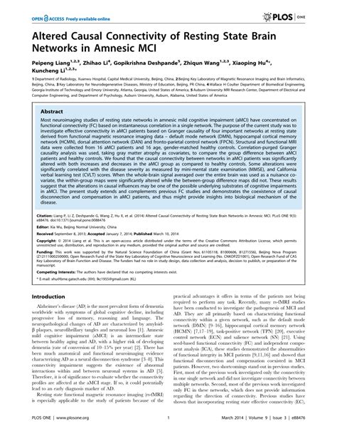 Pdf Altered Causal Connectivity Of Resting State Brain Networks In