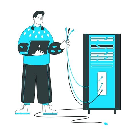 El Hombre Descubre Cómo Conectar Un Servidor Y Una Computadora Portátil Vector Premium