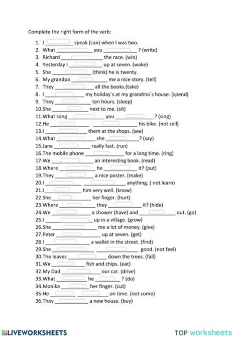 Past Simple Irregular Verbs Interactive Exercise