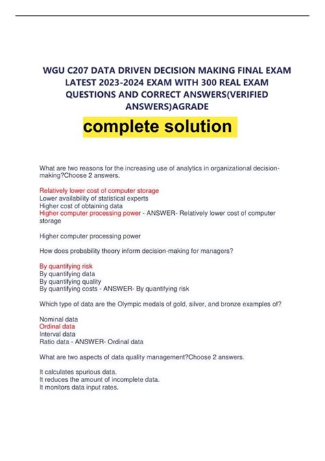 WGU C DATA DRIVEN DECISION MAKING FINAL EXAM LATEST EXAM WITH REAL EXAM QUESTIONS AND
