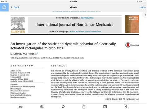 Pdf An Investigation Of The Static And Dynamic Behavior Of Electrically Actuated Rectangular