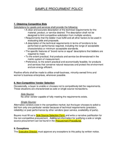 Sample Procurement Policy Free Download