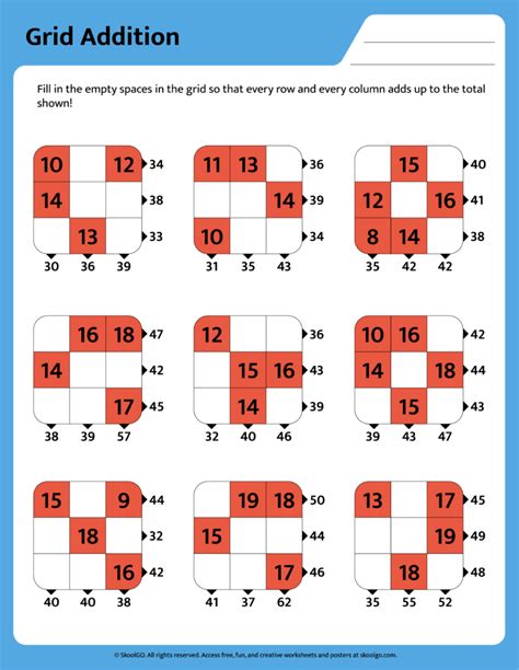 Fun Grid Addition Worksheet For Grades Free PDF