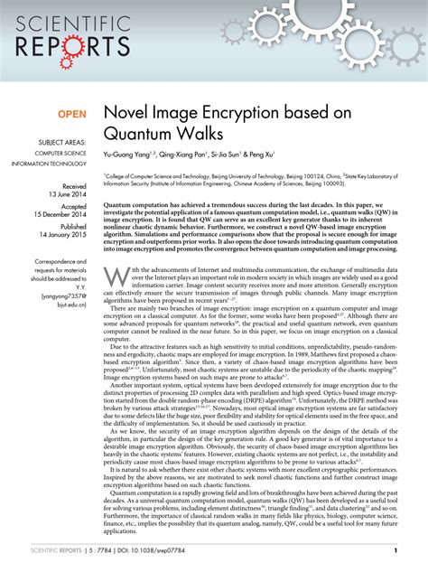 Pdf Novel Image Encryption Based On Quantum Walks