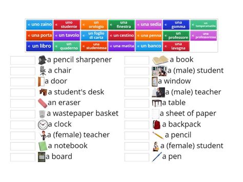 Italian Classroom Objects Match Up