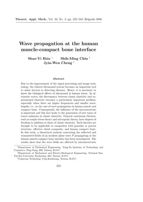 Pdf Wave Propagation At The Human Muscle Compact Bone Interface