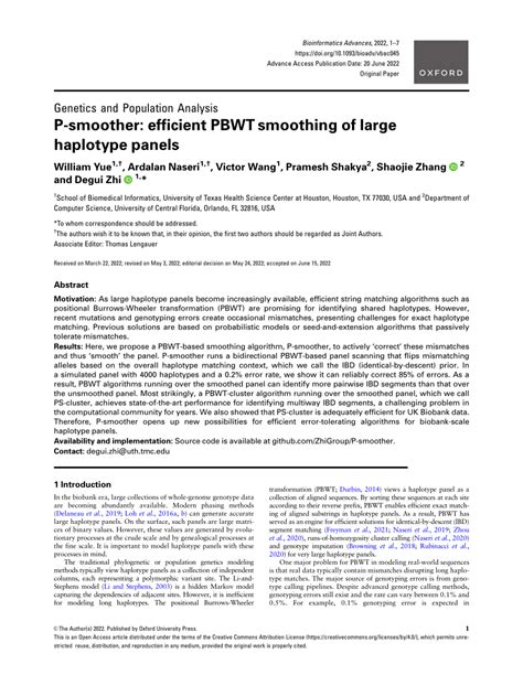 Pdf P Smoother Efficient Pbwt Smoothing Of Large Haplotype Panels