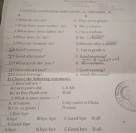Imatch The Correct Answer Under Column A With Column B 1what Do You Do