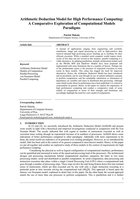Pdf Arithmetic Deduction Model For High Performance Computing A