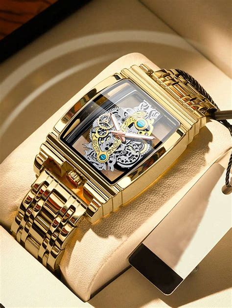 1pc Men Watch Binbond Top Brand Original Wristwatch Square Gold
