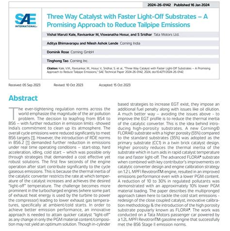 Happy To Share That Our Technical Paper Three Way Catalyst With Faster Light Off Substrates A