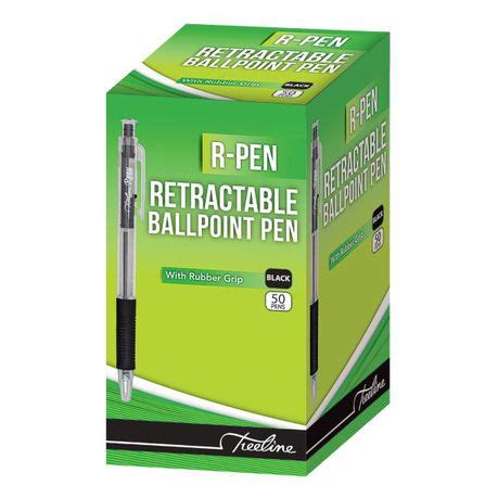 Treeline Retractable Ballpoint Pen Black R Pen Box Of 50 Tool Home
