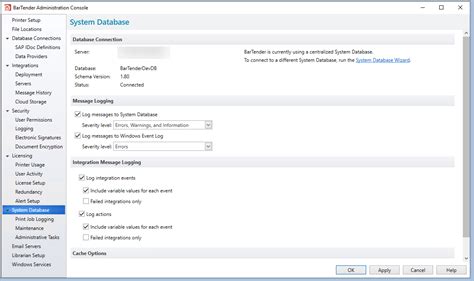 Log Setup In Bartender Designer Doesnt Detect System Database