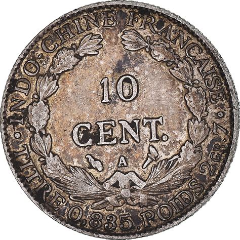 Coin French Indo China 10 Cents 1910 Paris Silver Km9