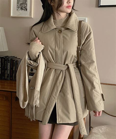 당일발송 키작녀ver 코첼 누빔 카라 벨트 겨울 출근룩 하객룩 하프패딩 숏패딩 코트 에이블리