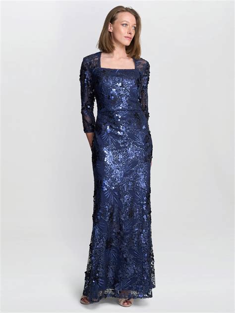 Gina Bacconi Kirsty Sequin Lace Maxi Dress Navy